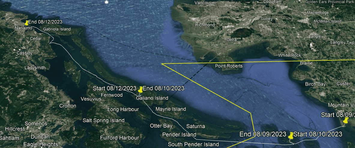 Dodd Narrows and Nanaimo - Ships Log